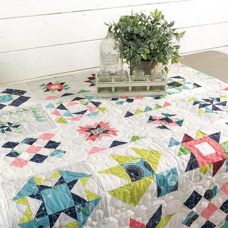 Modern Summer Moon Quilt made using A Day in Paris by for Moda Fabrics