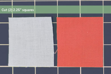 Take two, 2.25″ squares and sew them together using a 1/4″ seam.