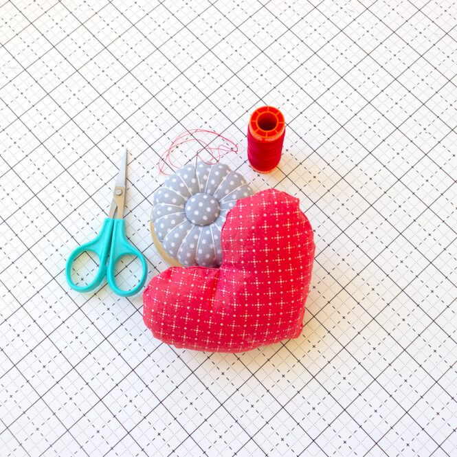 Stuff your heart with Poly-fil and hand stitch the opening to close it.